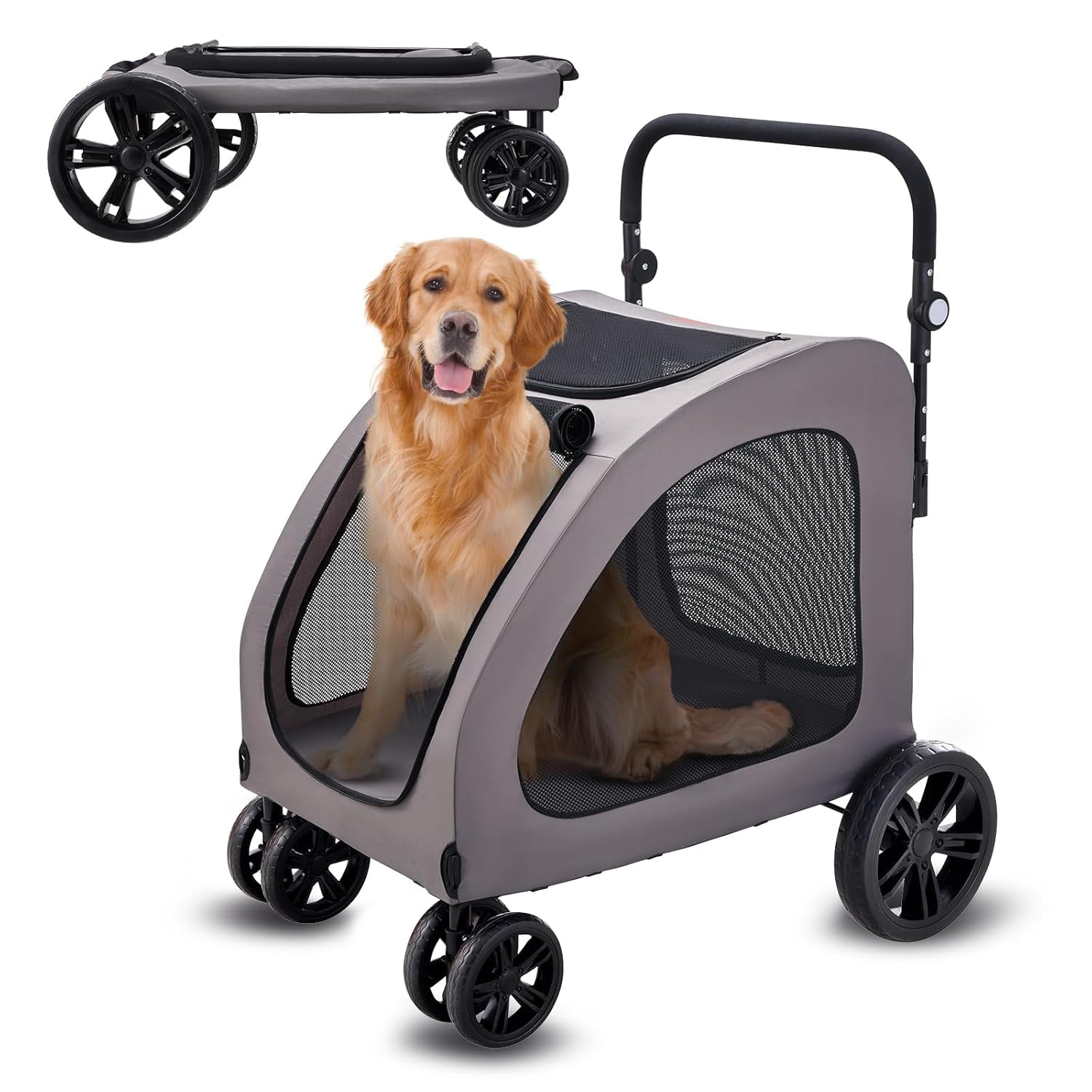 Pet Stroller, 4 Wheels Dog Carrier with Brakes, 160lbs Weight Capacity ...