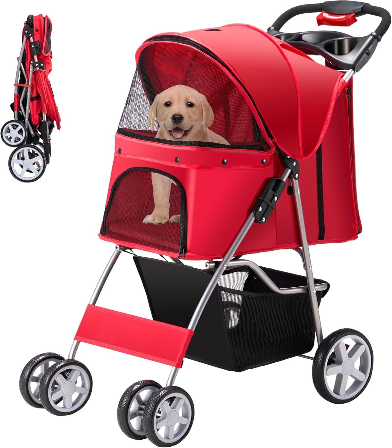 Pet Stroller 4 Wheels Dog Cat Stroller for Medium Small Dogs Cats ...