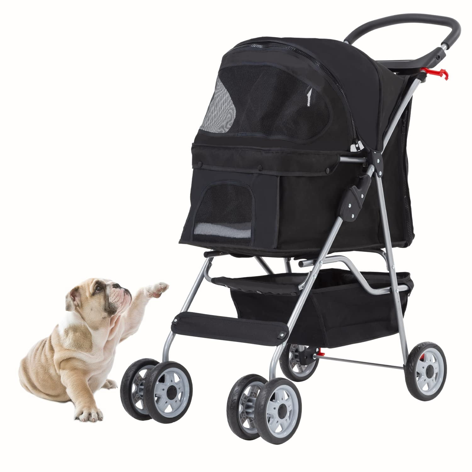 Pet Stroller 4 Wheels Dog Cat Stroller for Small Medium Dogs Cats ...