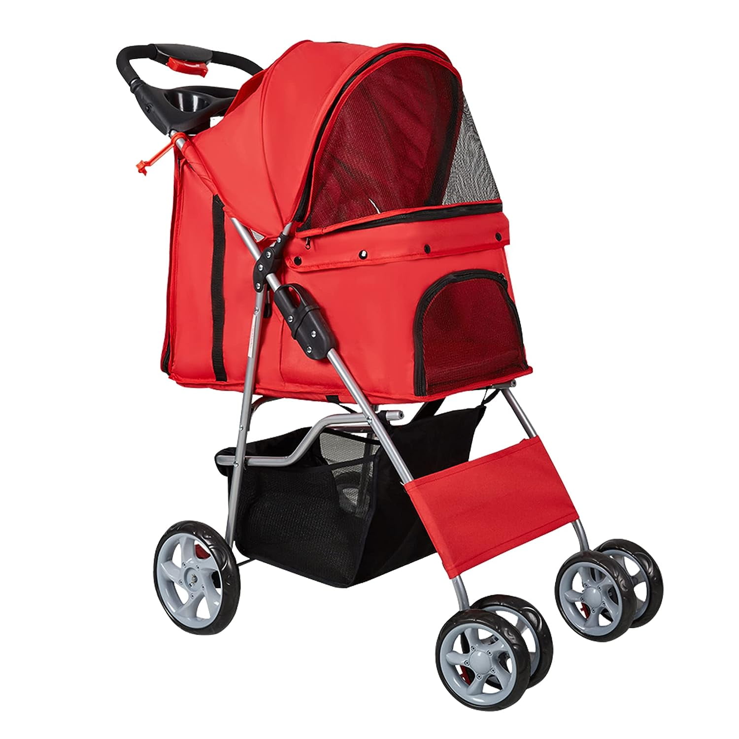 Pet Stroller, 4 Wheels Foldable Dog Stroller with Storage Basket and ...