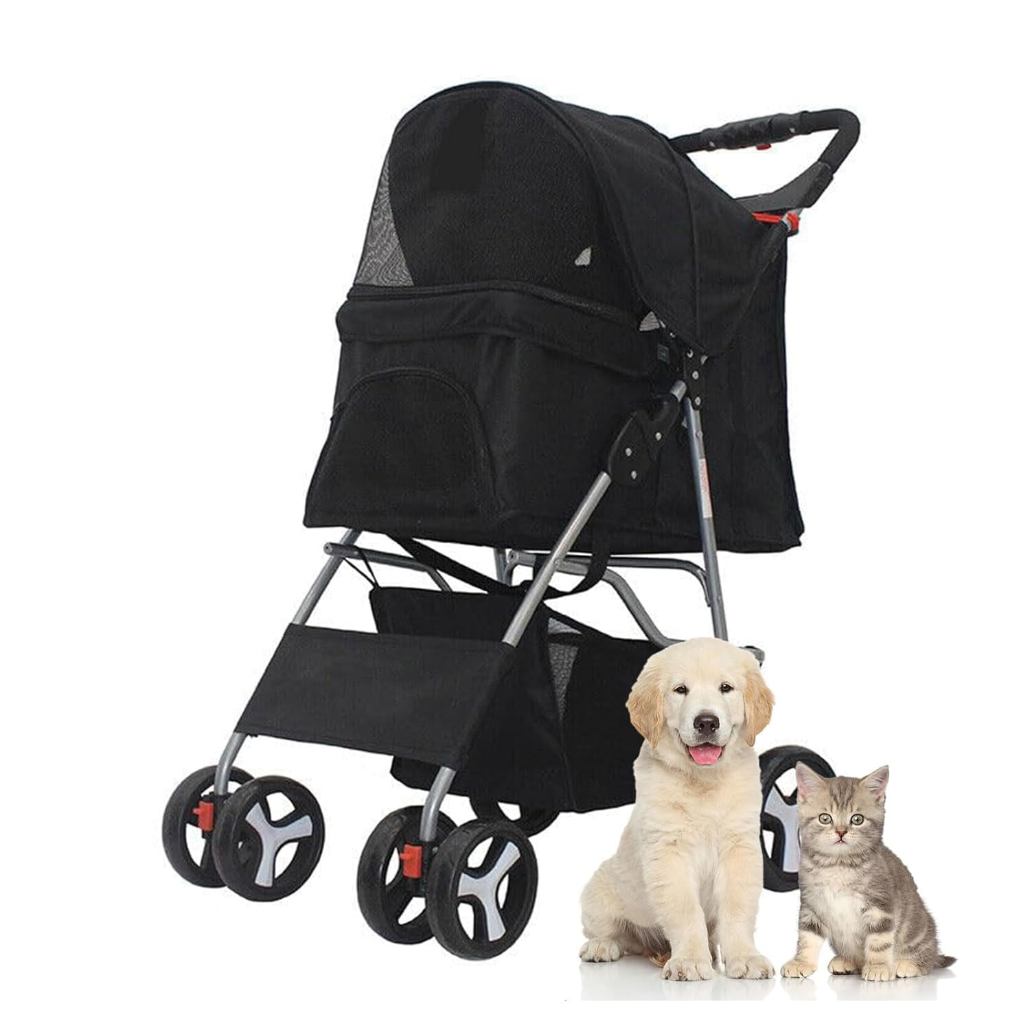 Pet Stroller 4 Wheels, Multifunction Dog Cat Jogger, Folding ...