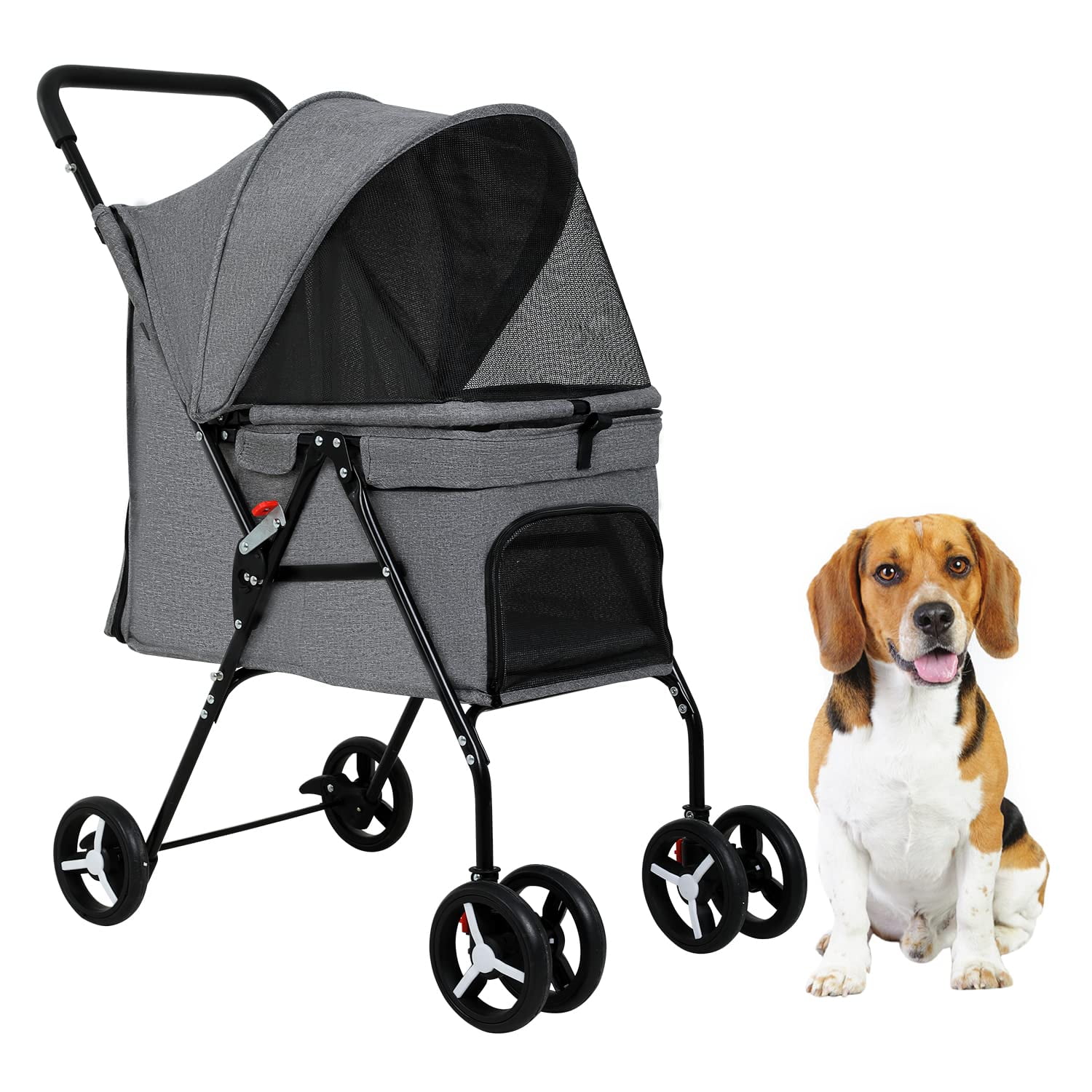 Pet Stroller Folding Dog Stroller 4 Wheels Cat Stroller with Large Door ...