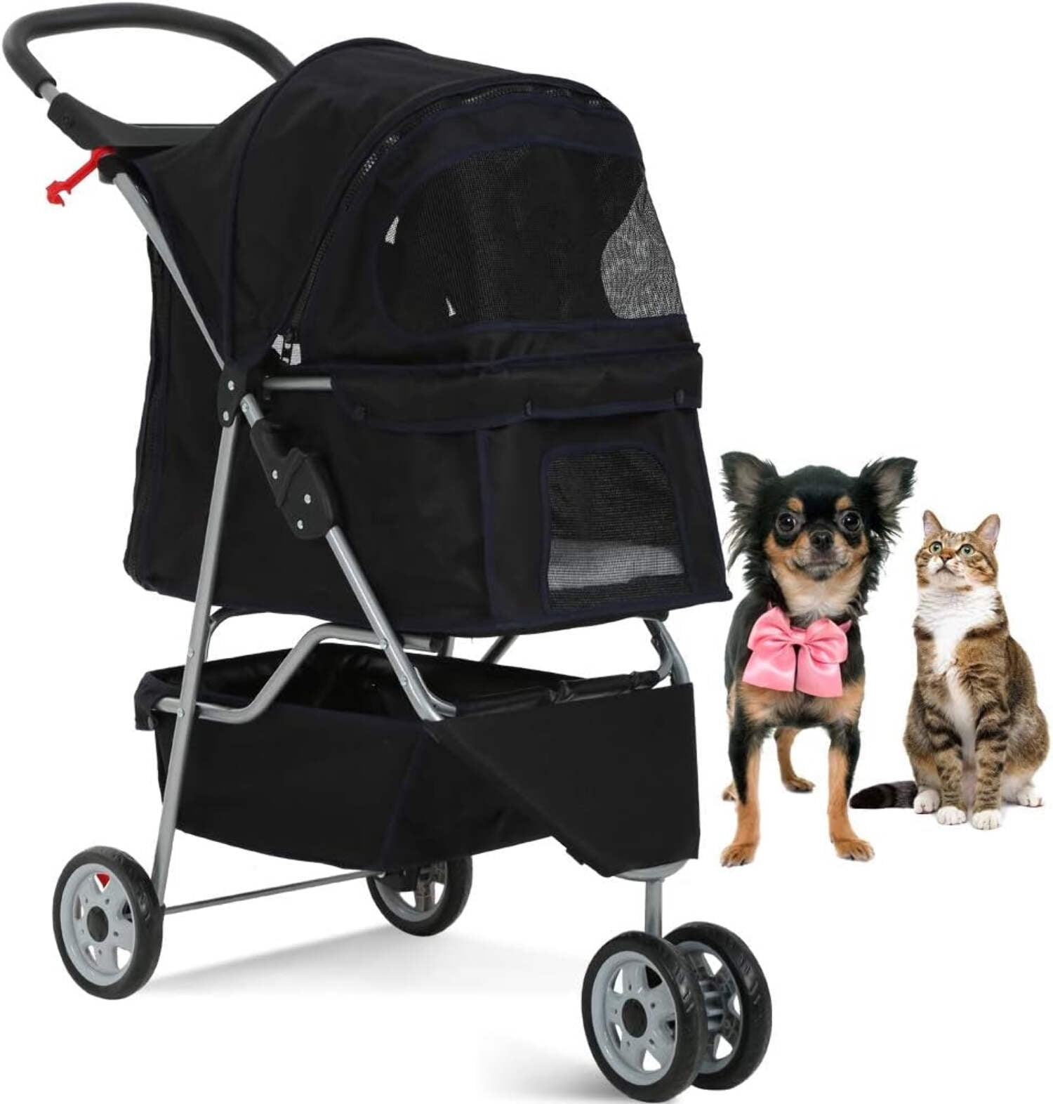 Pet Stroller Jogger Cat Dog Cage 3 Wheels Stroller Travel Folding ...