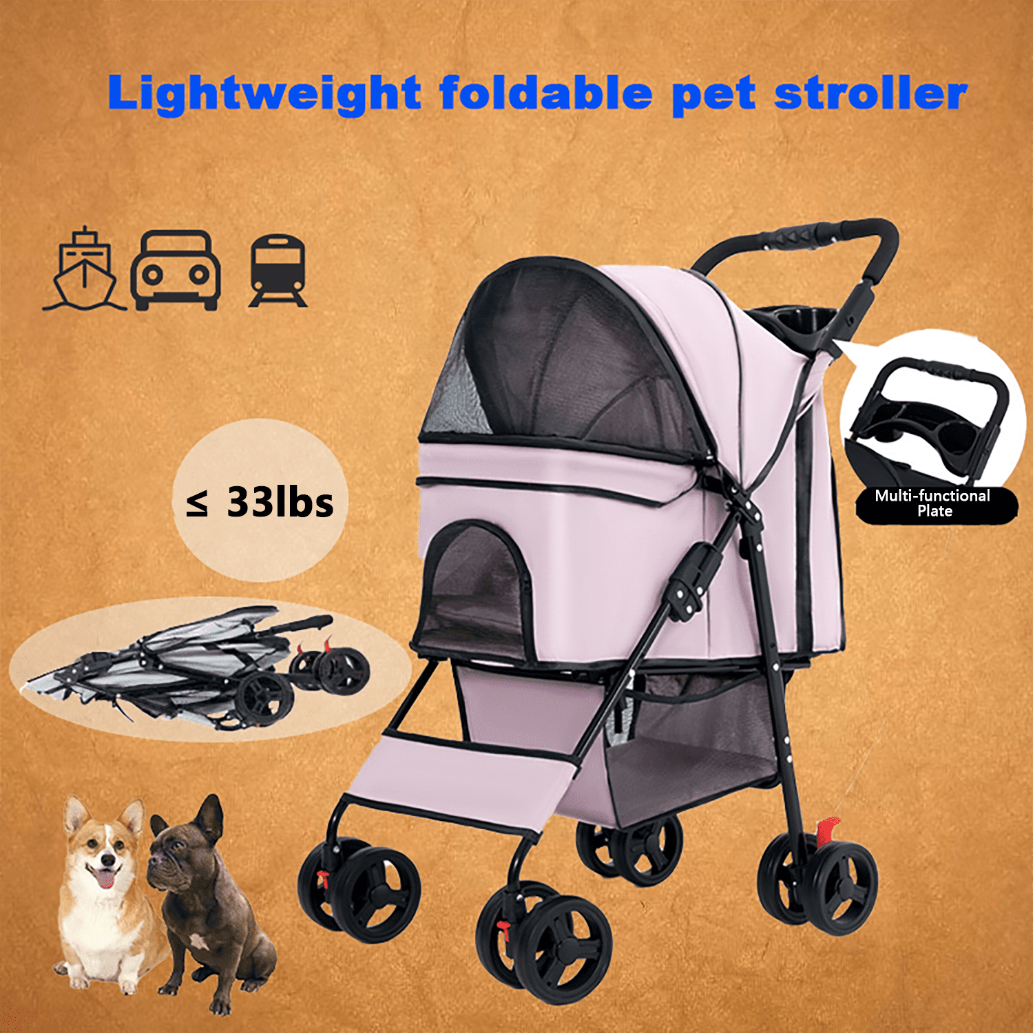 Pet Stroller for Medium Small Dogs and Cats, Folding Puppy Stroller Dog ...