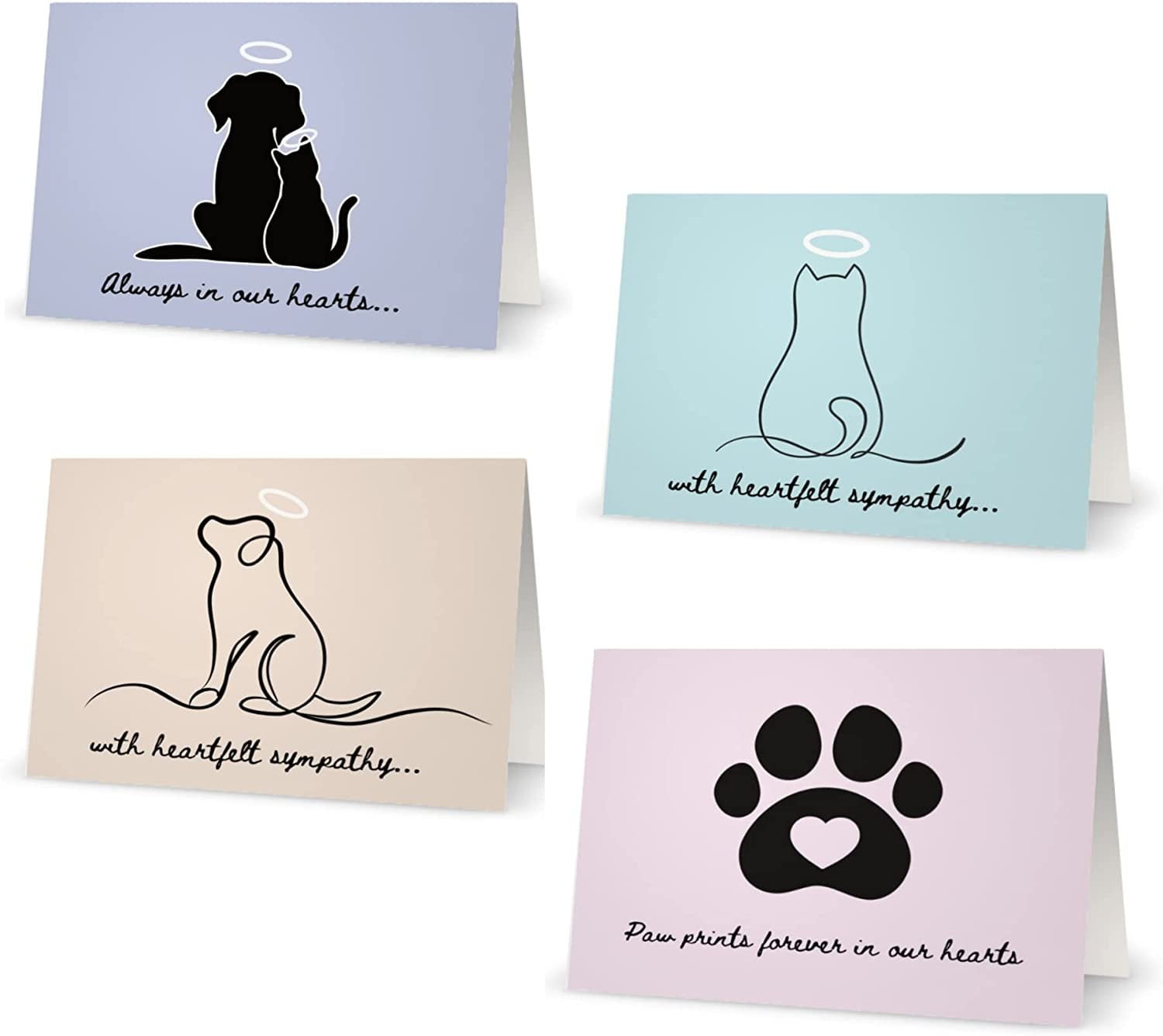 Pet Sympathy Note Cards Bulk Mixed 16 Pack 5.5 x 4" inches Notecard 4 ...
