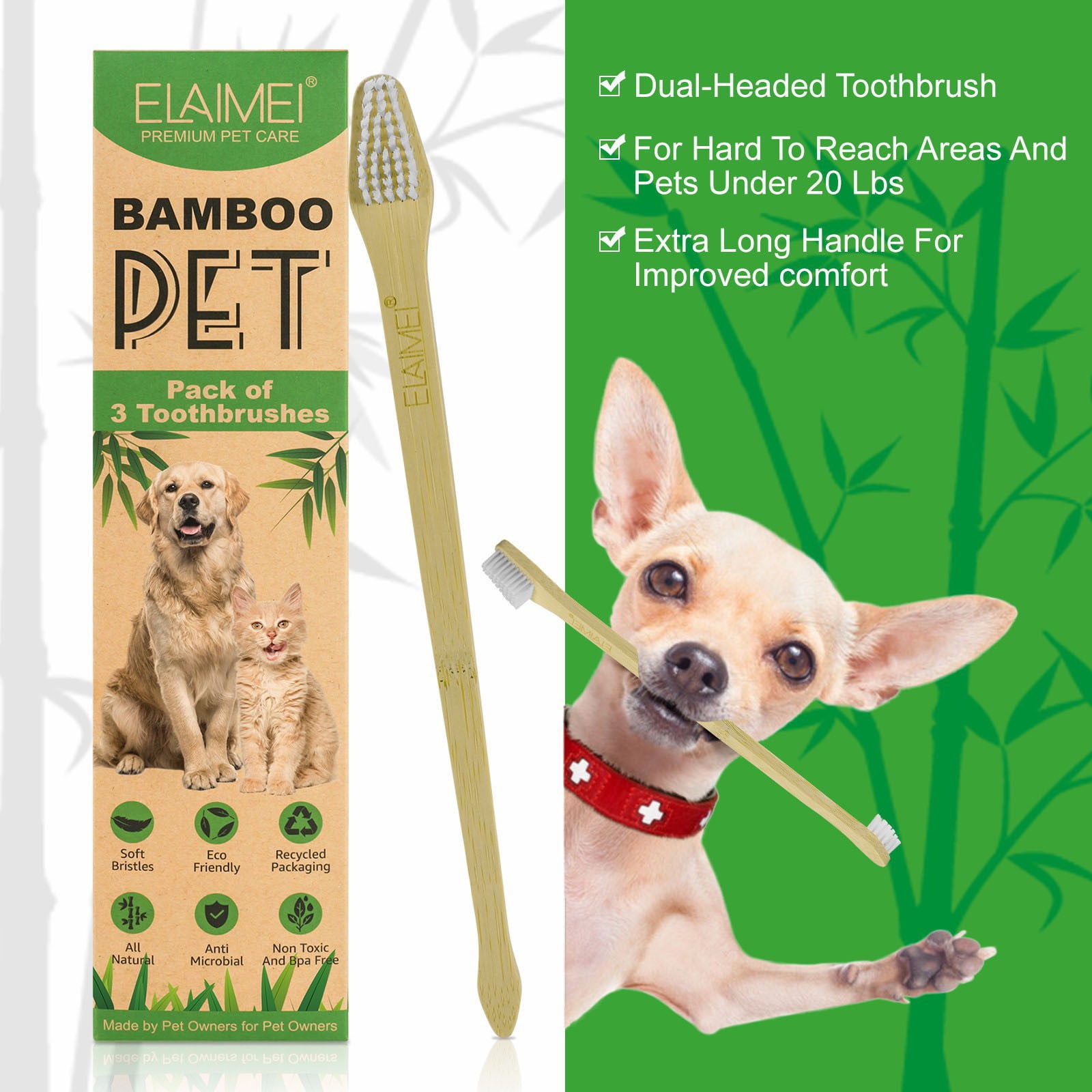 Pet Toothbrush Dual Head Small & Large, Oral Cleaning Care for Dogs ...