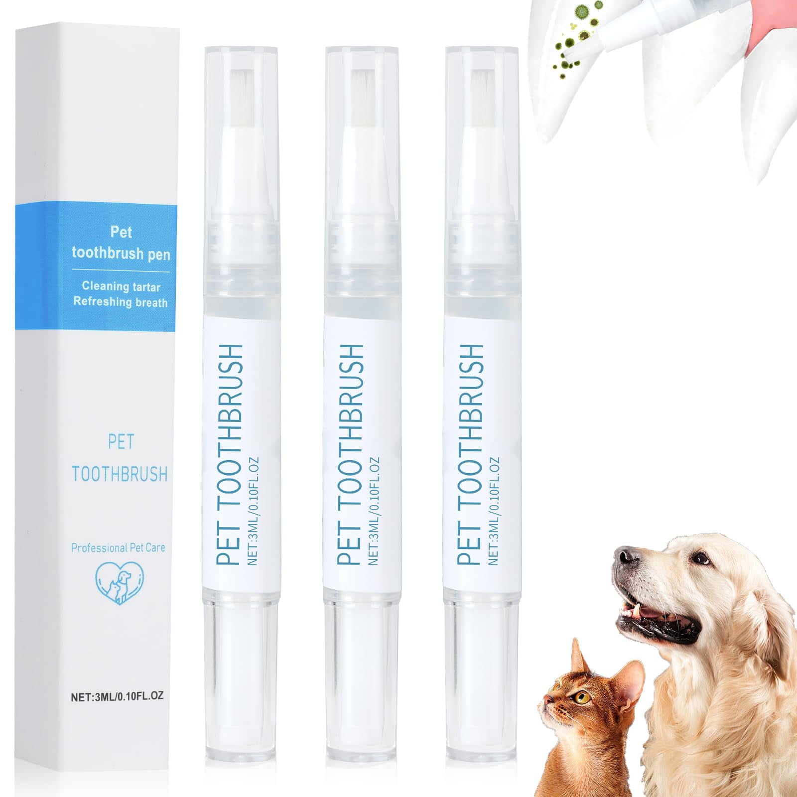 Pet Toothbrush Pen,Dog Teeth DHF10 Cleaning Pen,Cat/Dog Tooth Whitening ...