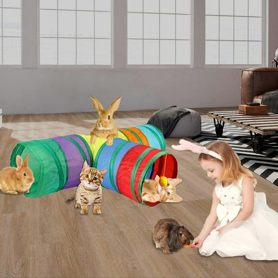 Pet Toys Rabbit Tunnels & Tubes Collapsible 3 Way Tunnel Bunny Hideout ...