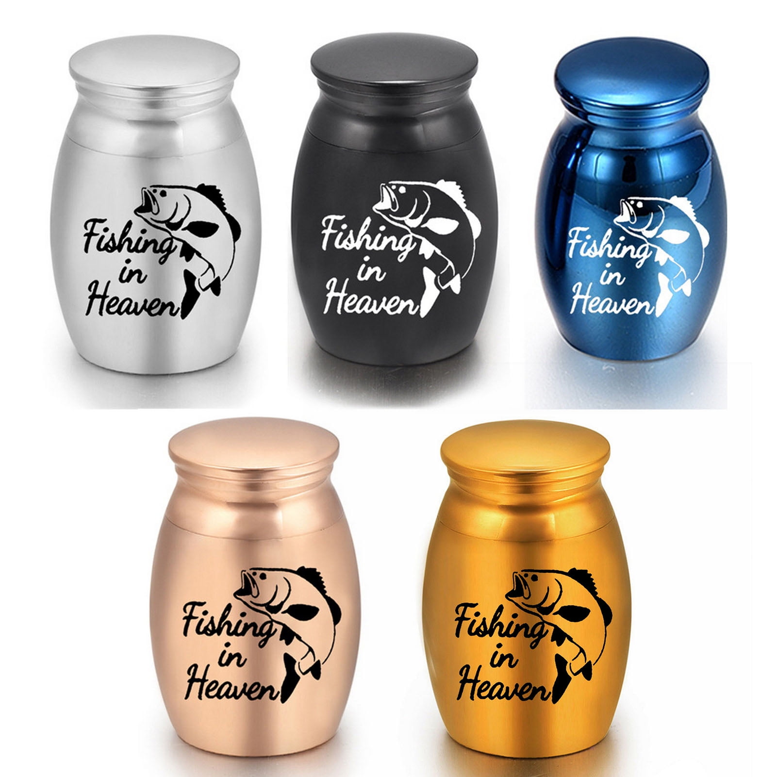 Pet Urn Fishing in Heaven Printed Thread Lid Heavy Duty Metal Small Dog ...