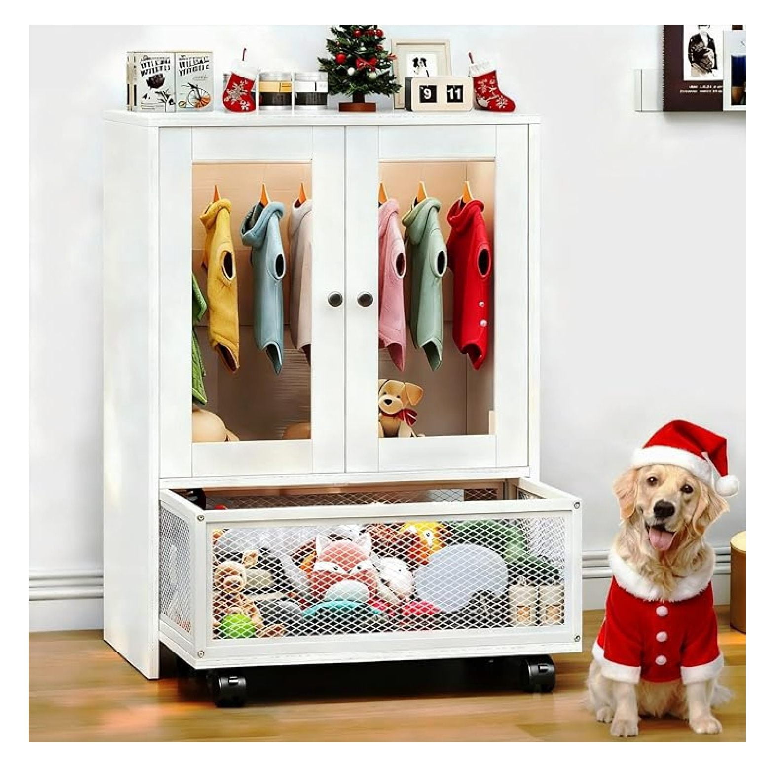 Pet Wardrobe Closet with Transparent Doors, Wooden Dog Closet with ...