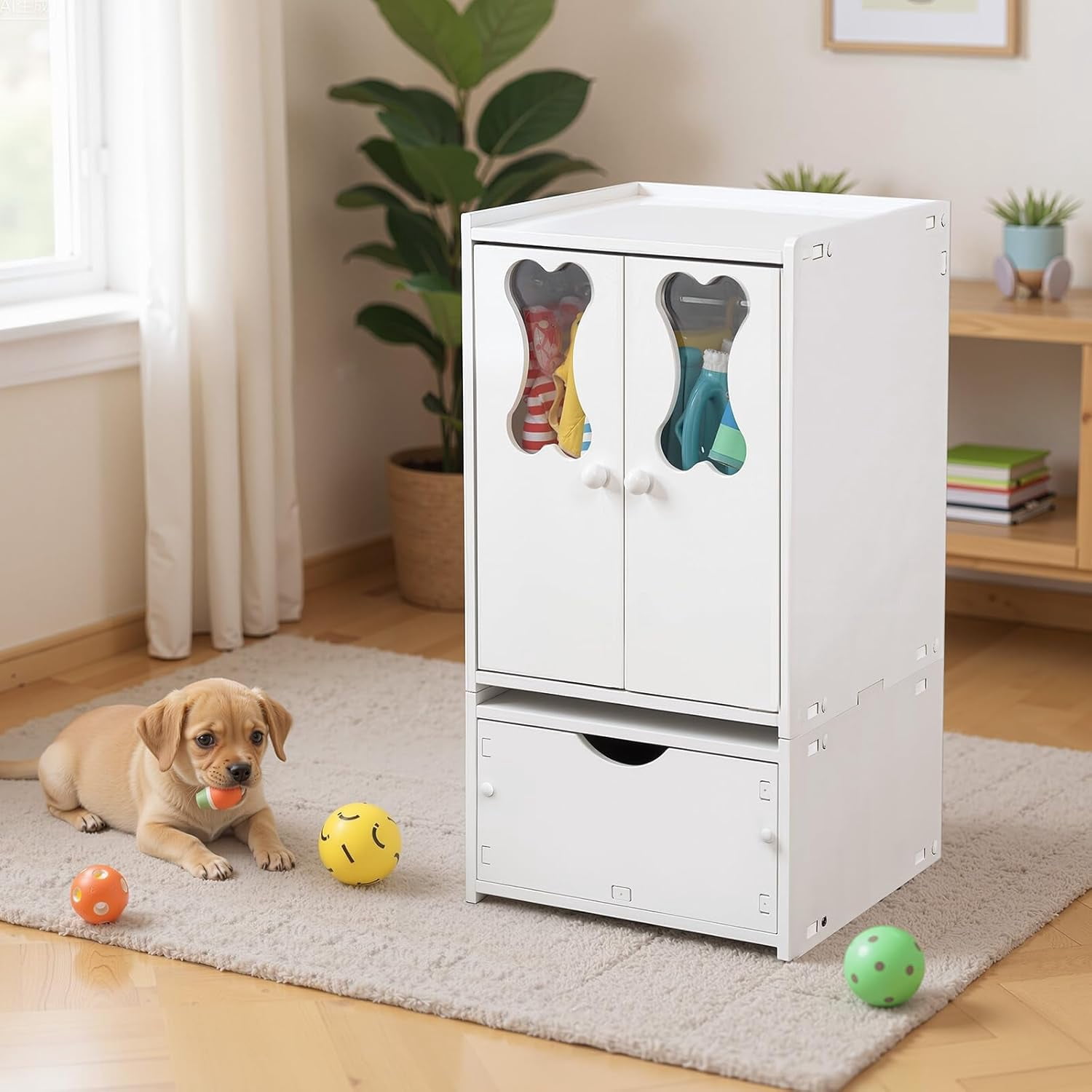 Pet Wardrobe Closet with Doors and Telescopic Hanging Rod Combinable ...