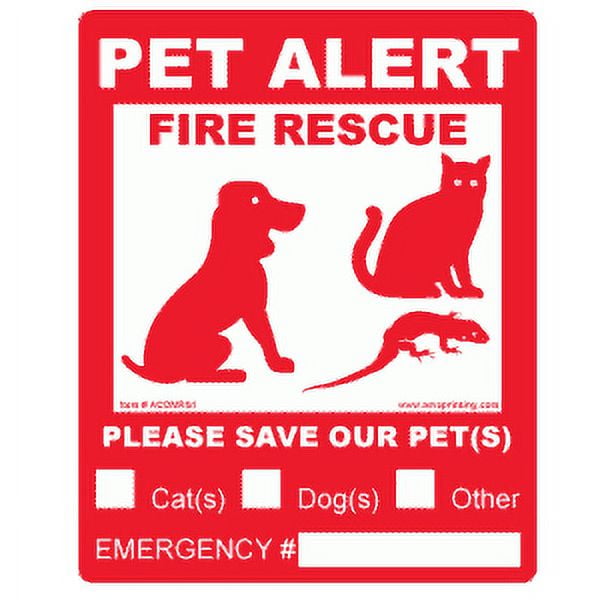 Pet Window Decal Alert, Pet Fire Rescue Label, 5" x 4". 4 Weatherproof ...