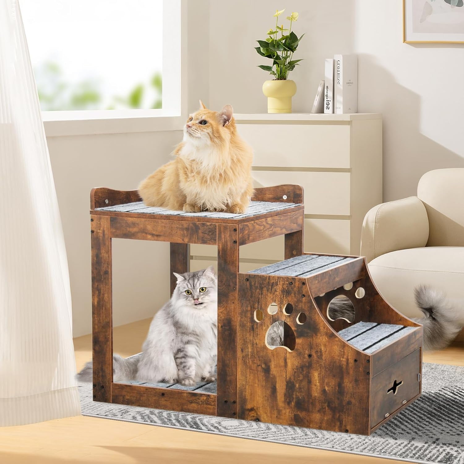 Pet Window Perch with Stairs, Super Large Pet Bunk Bed for Cats, Multi ...