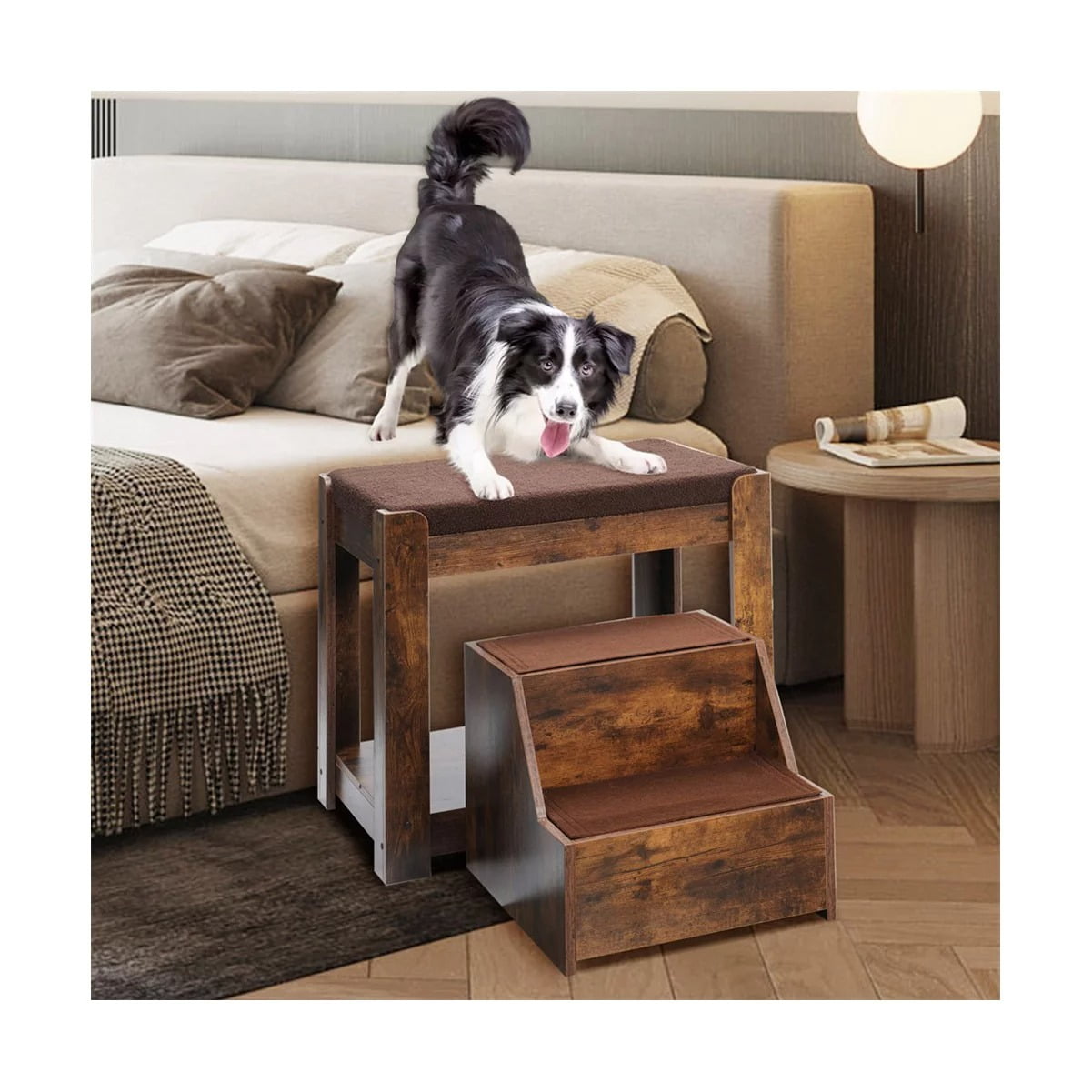 Pet Window Perch with Stairs, Pet Bunk Bed with Removable Step for Dogs ...