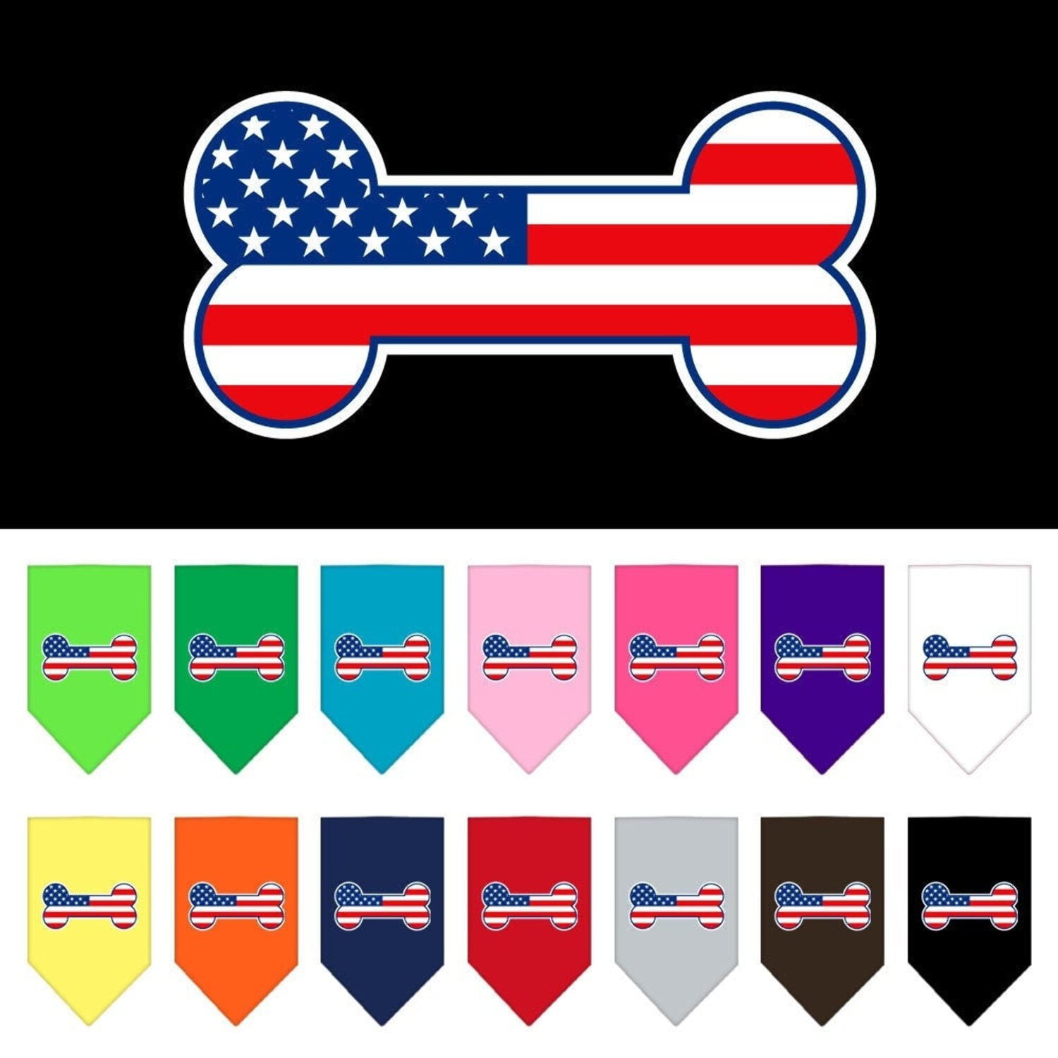 Pet and Dog Bandana Screen Printed, "Bone Shaped American Flag ...
