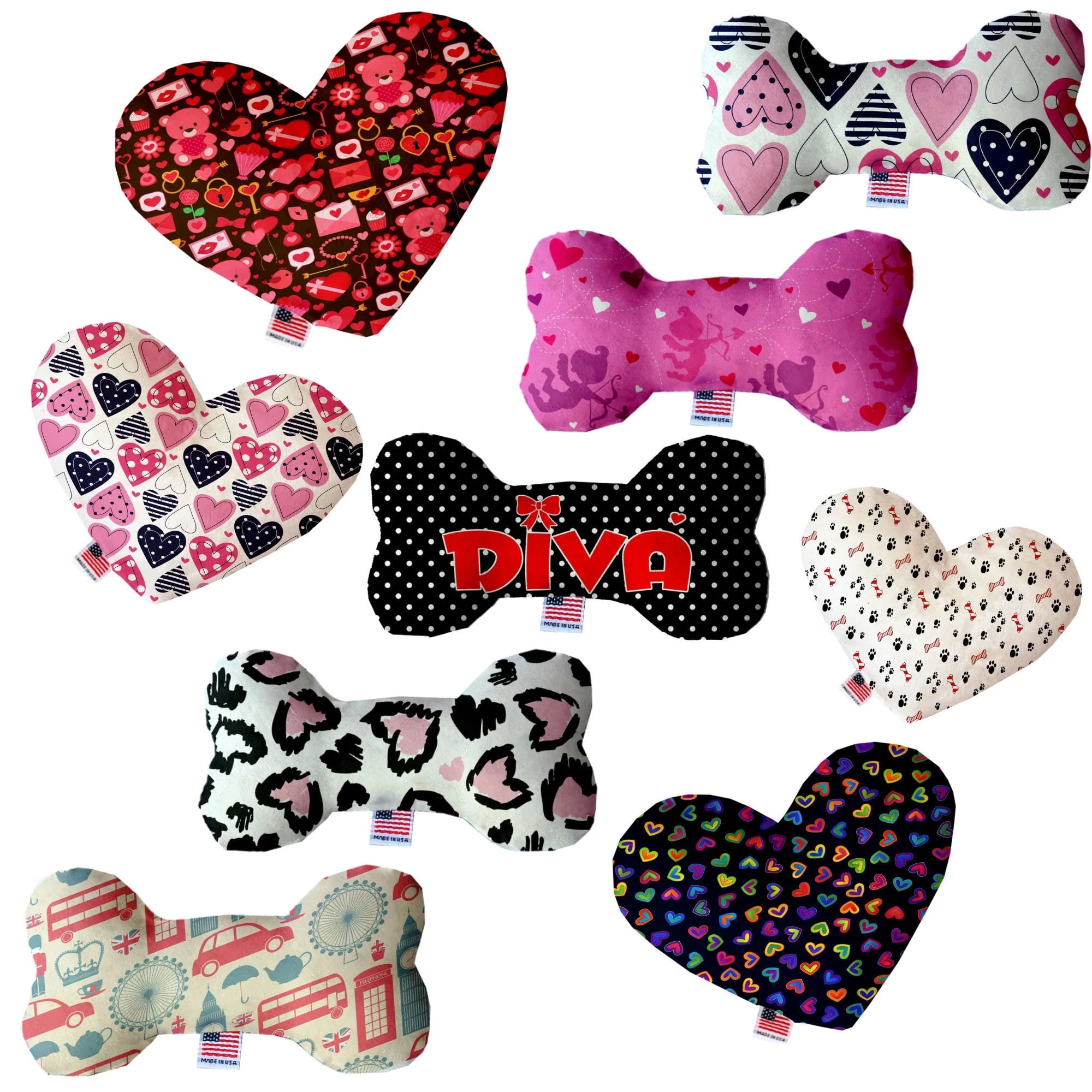 Pet and Dog Plush Heart or Bone Toy, Valentine's Day Group (Available ...