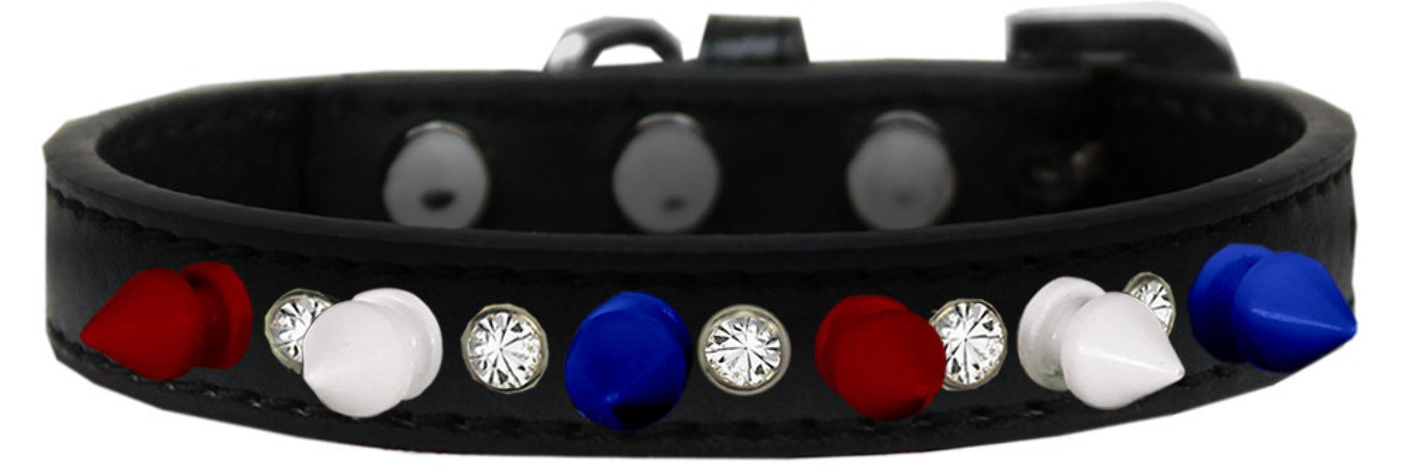 Pet and Dog Spike Collar, "Clear Crystals Red, White and Blue Spikes ...