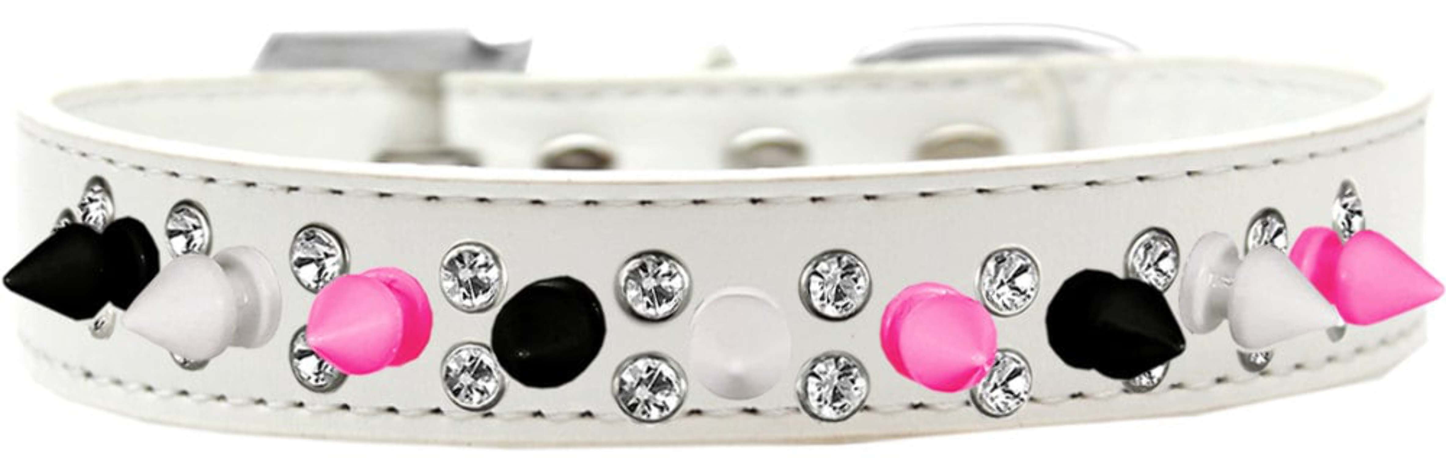 Pet and Dog Spike Collar, "Double Crystal Black, White and Bright Pink ...
