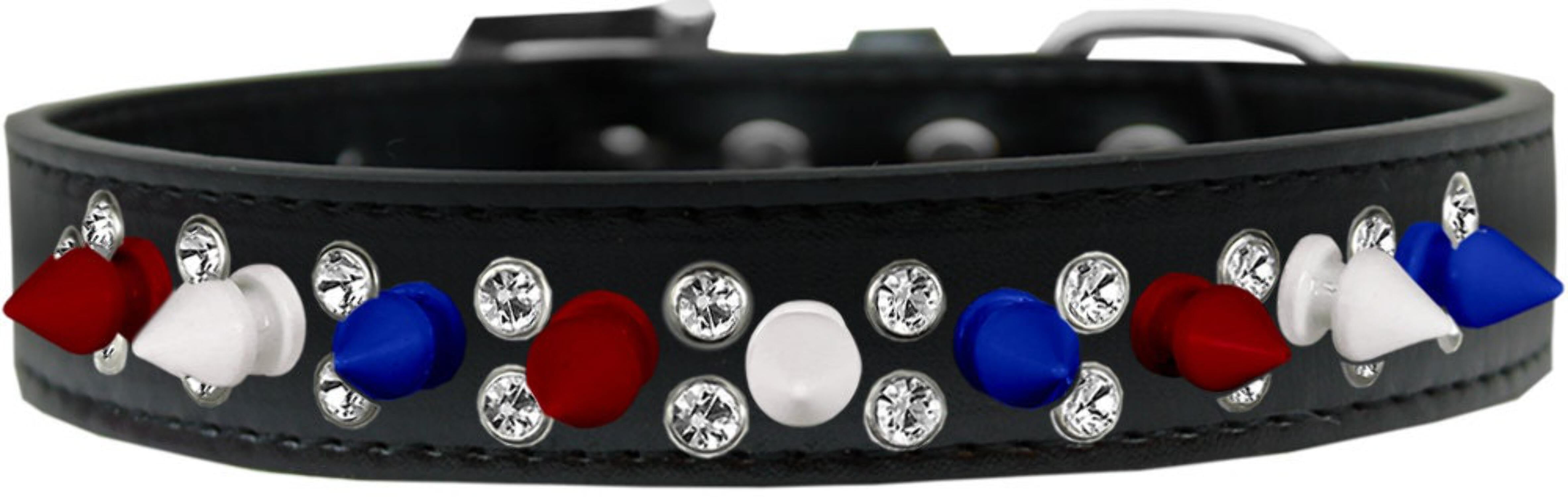Pet and Dog Spike Collar, "Double Crystal Red, White and Blue Spikes ...