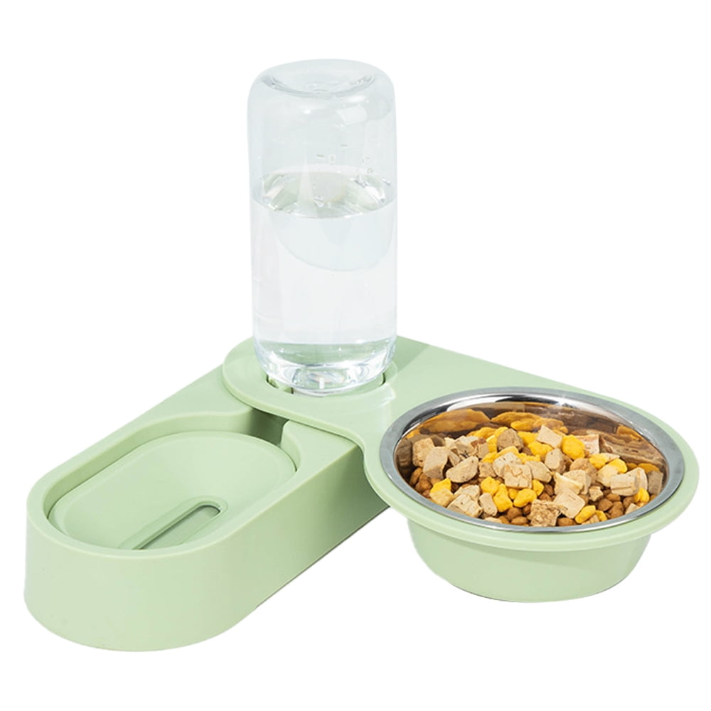 Pet double bowl stainless steel cat bowl rotatable folding dog bowl ...