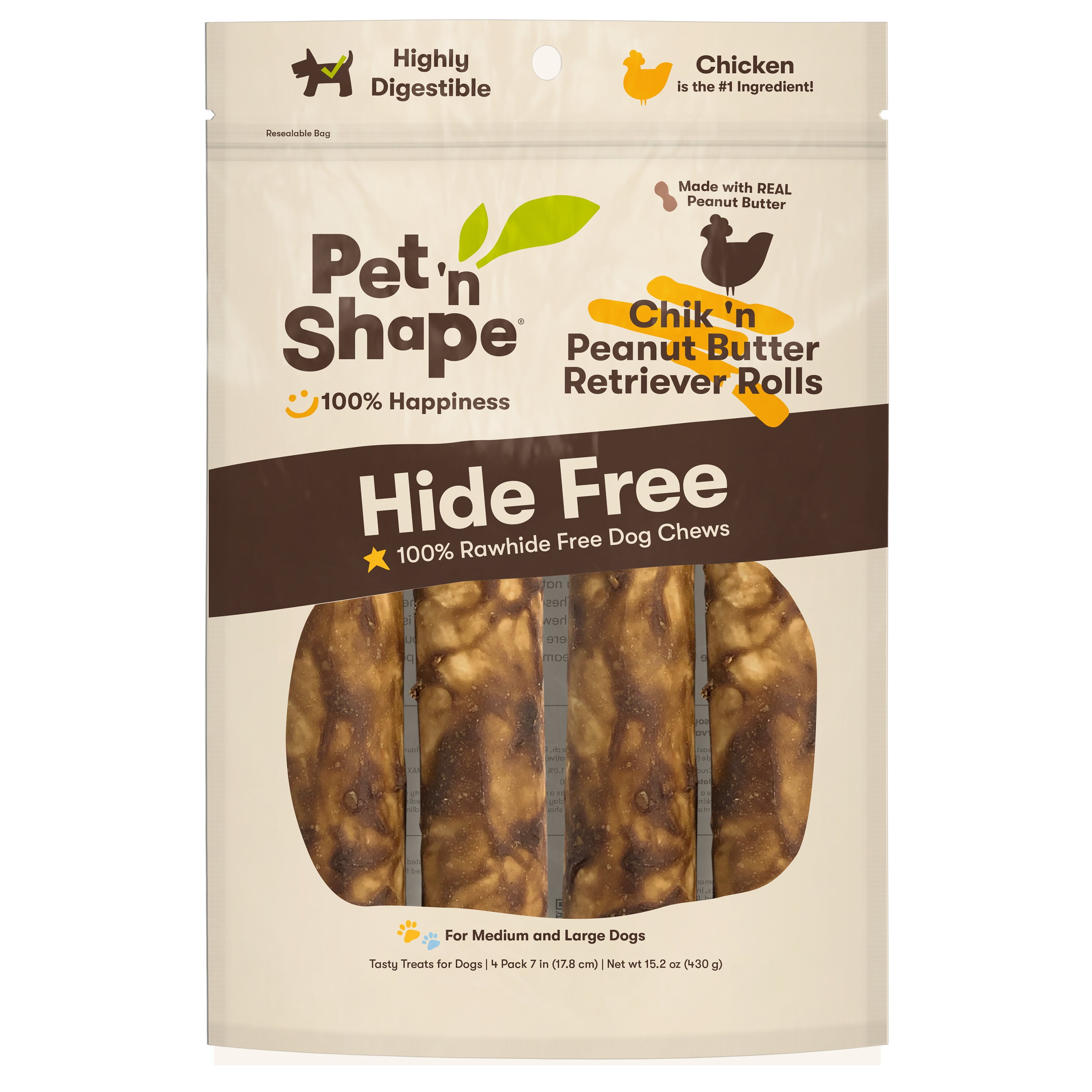 Pet 'n Shape Hide Free Knot Bones with Peanut Butter, 10 Count 15.5 oz ...