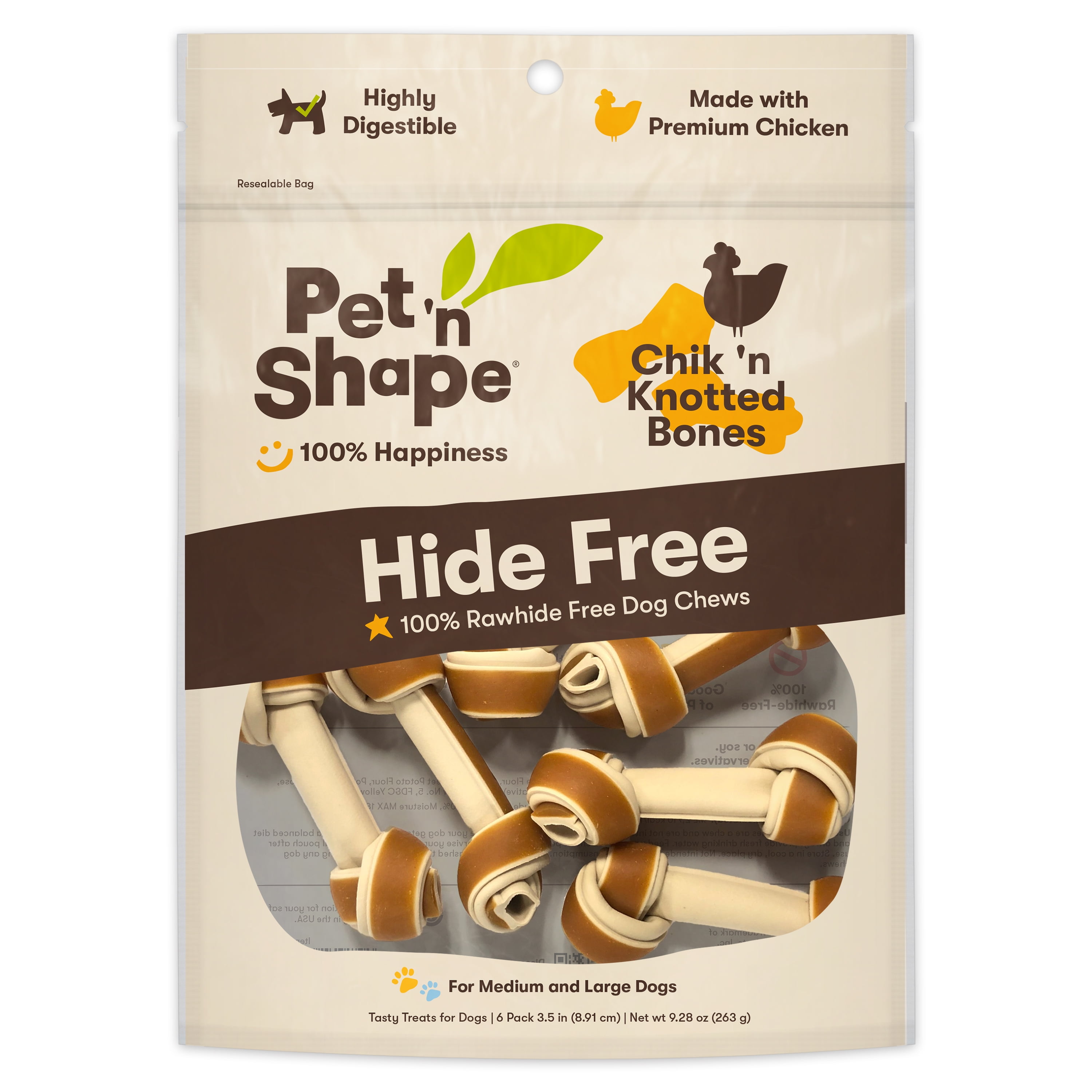 Pet 'n Shape Hide-Free Two-Tone Chik 'n Knot Bones - Grain Free, Real ...