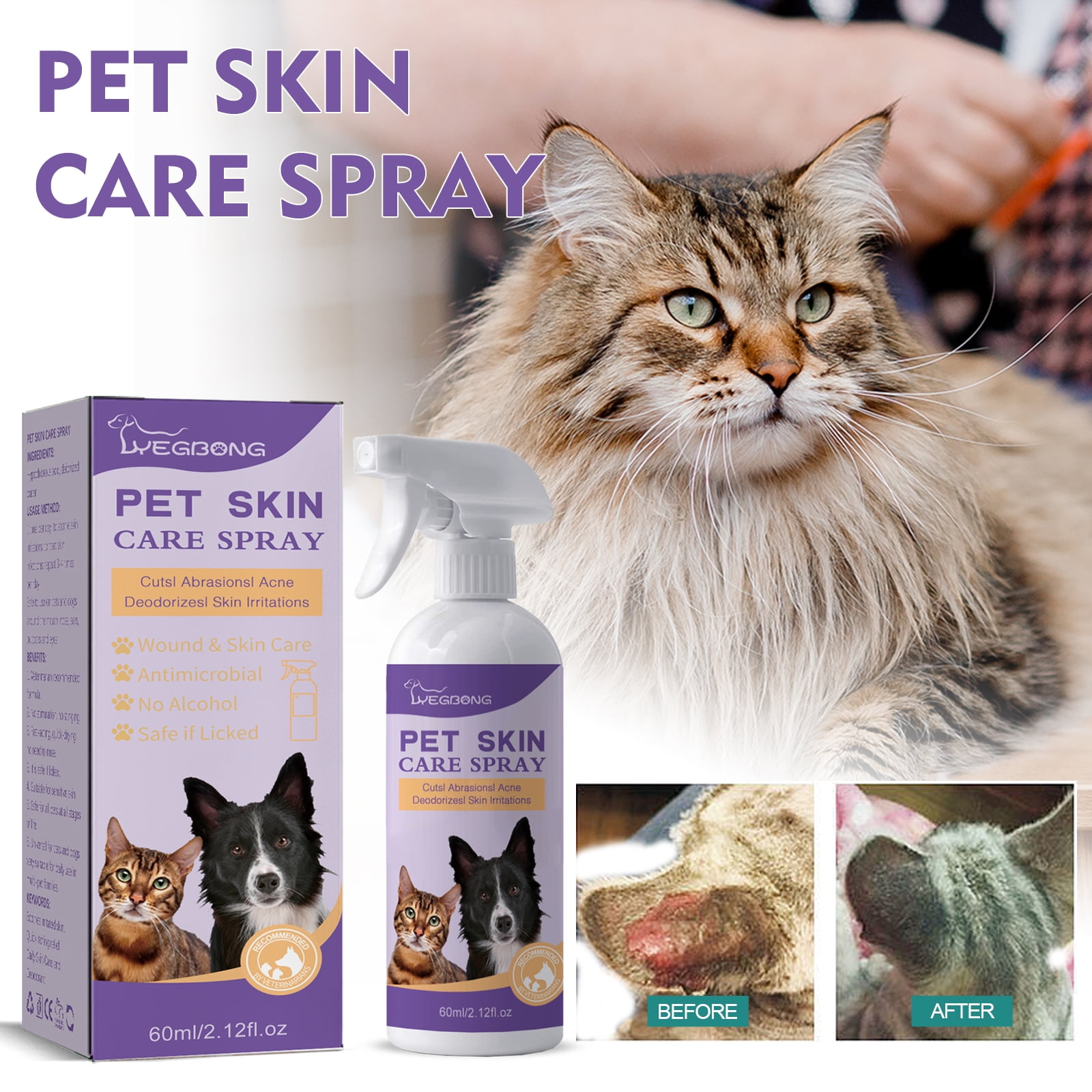 Pet skin relief spray, relieves itchy skin of dogs and cats, mite ...