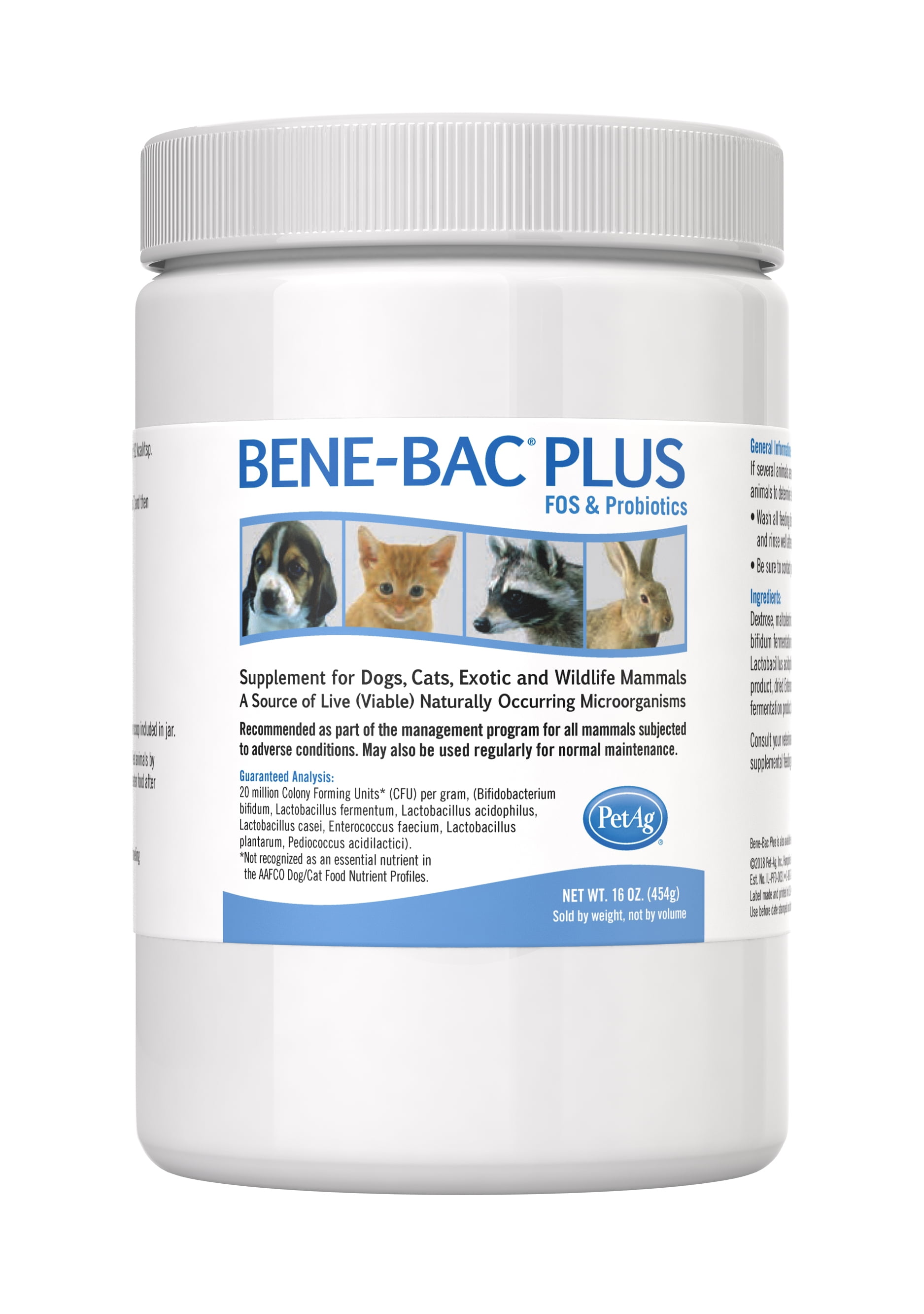Generic PetAg Bene-Bac Plus Pet Powder, FOS and Probiotics, 16 oz ...