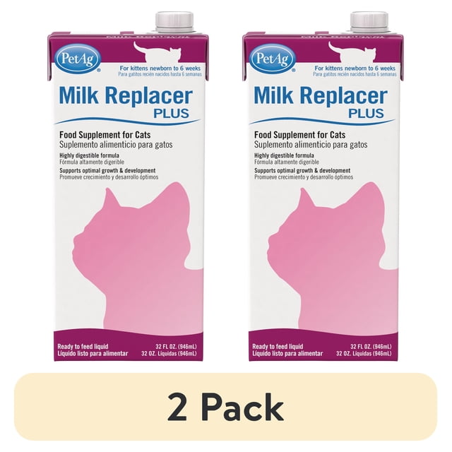 (2 pack) PetAg Milk Replacer Plus Liquid for Cats and Kittens, 32 fl oz ...