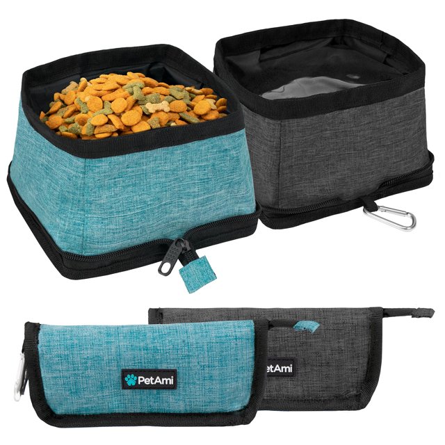 PetAmi Collapsible Dog Bowls 2 Pack, Food and Water Bowls Travel Set, Portable Pet Dish No Spill ...