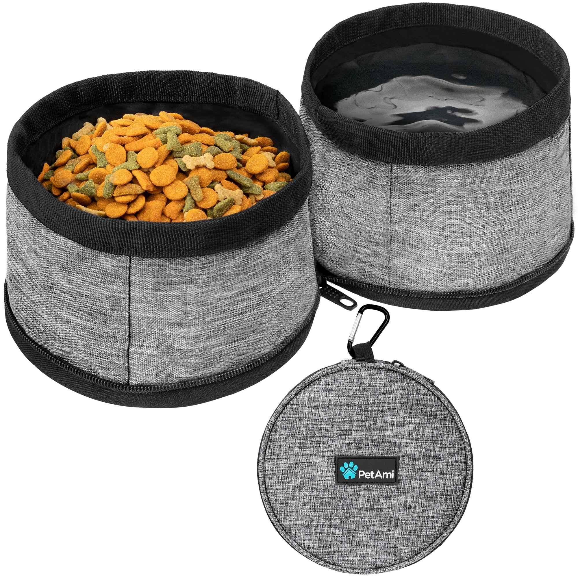 PetAmi Collapsible Dog Food and Water Bowls, 2 Travel Bowls Kit, Portable Pet Dish No Spill ...