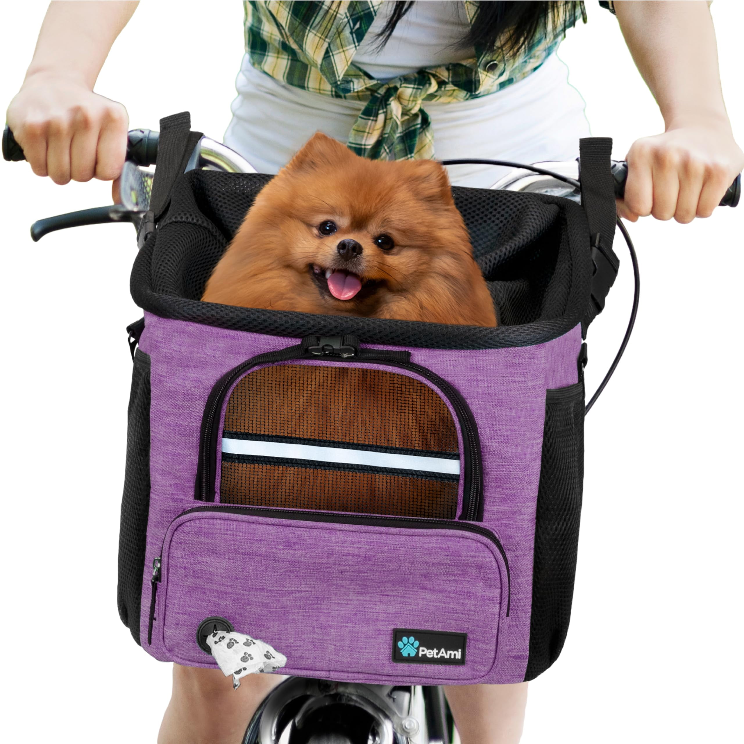 PetAmi Dog Bike Basket, Soft-Sided Ventilated Dog Bike Carrier Backpack, Dog Pet Bicycle Basket ...