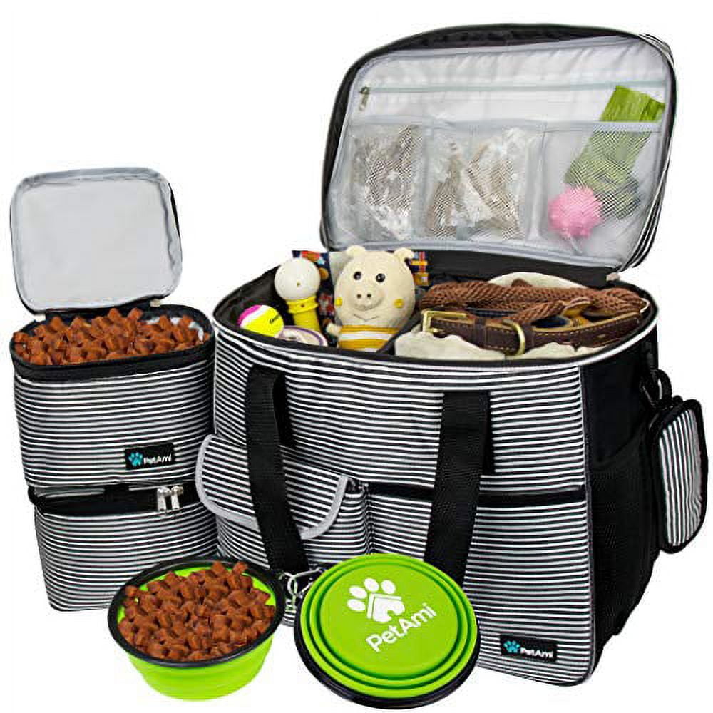 PetAmi Dog Travel Bag, Travel Pet Bag Organizer, Dog Food Travel Bag with Food Container and ...