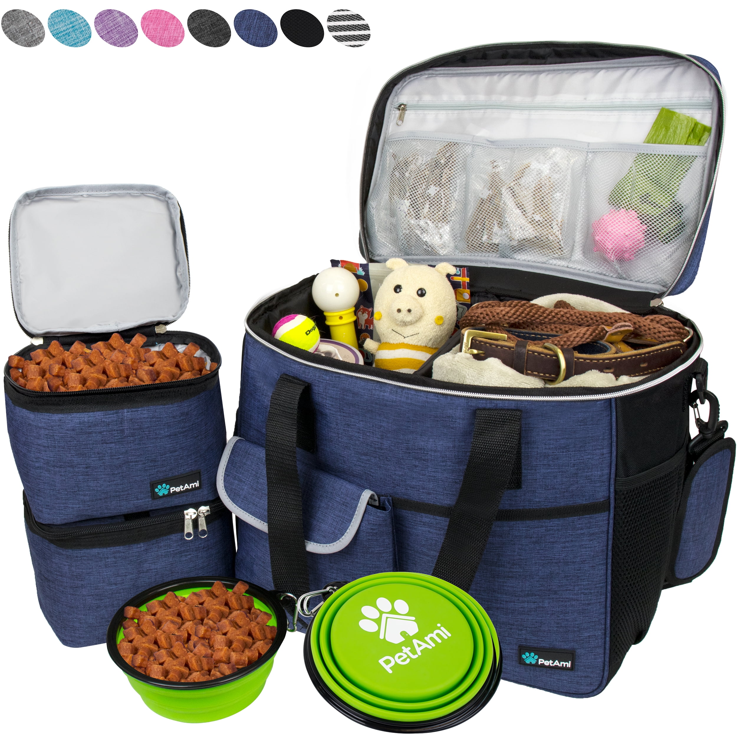 PetAmi Dog Travel Bag, Travel Pet Bag Organizer, Dog Food Travel Bag with Food Container and ...