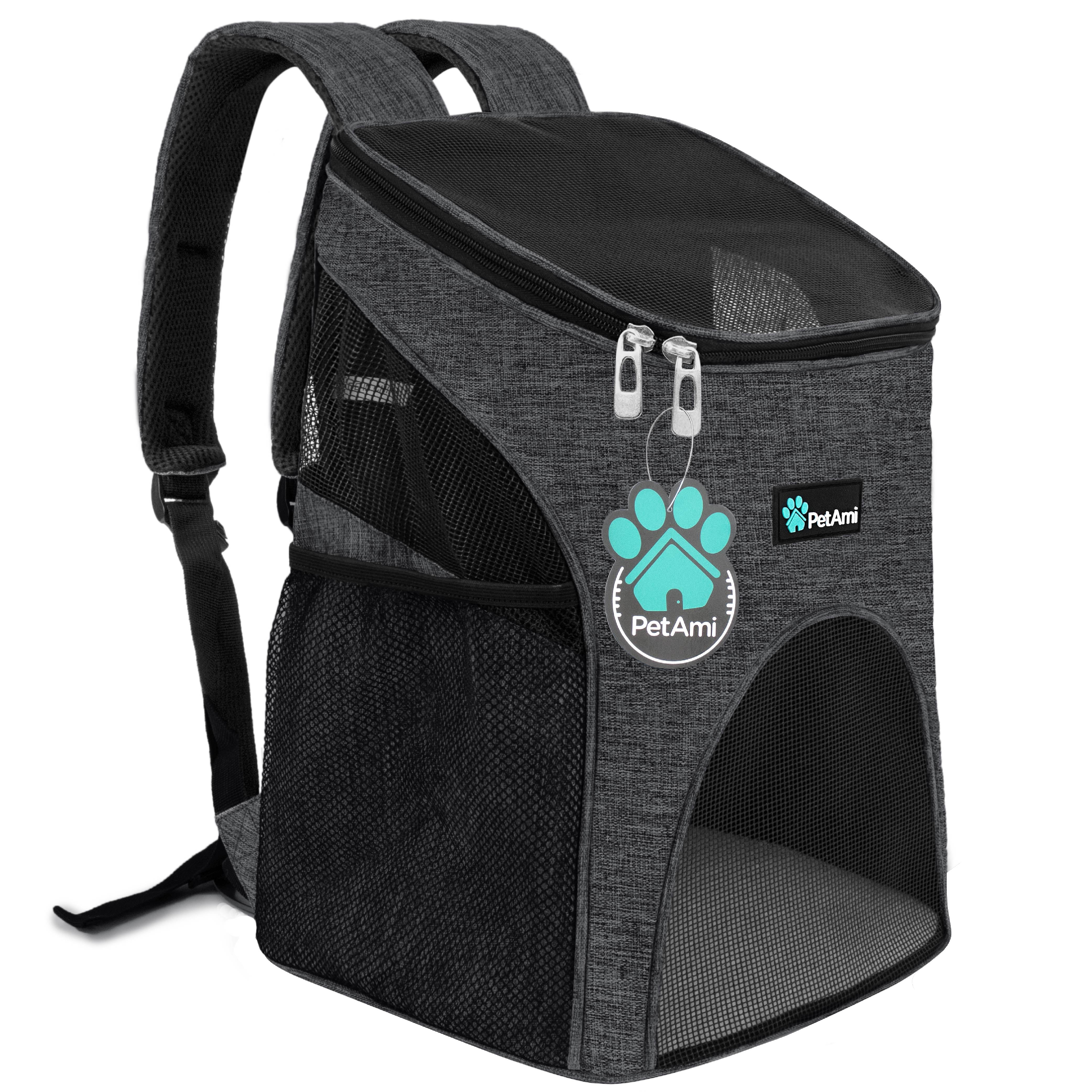 PetAmi TSA Approved Backpack Carrier for Small Pets, Ventilated, Ideal for Outdoor (Dark Gray ...