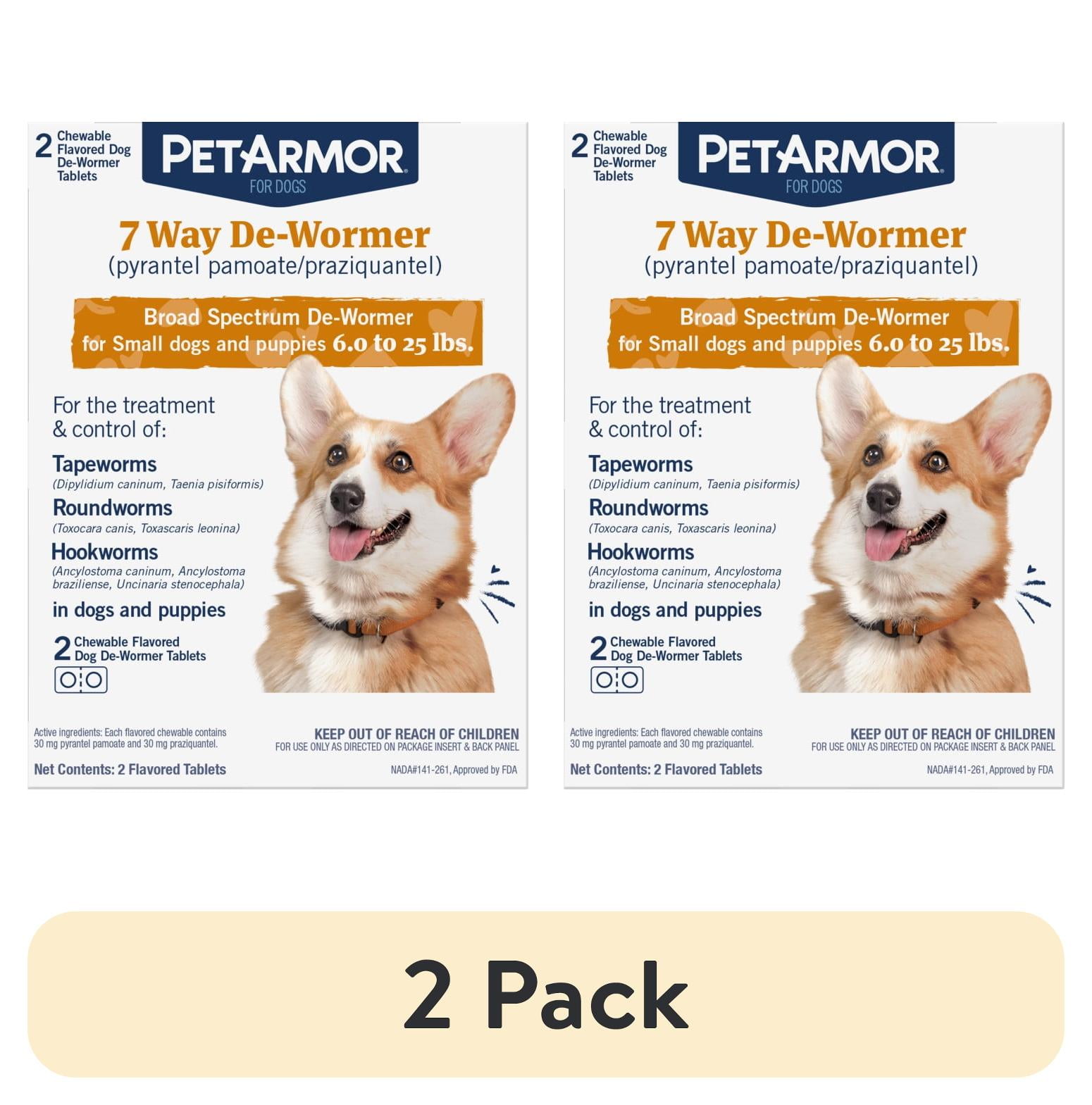 (2 pack) PETARMOR 7 Way De-Wormer (pyrantel pamoate and praziquantel) for Puppies and Small Dogs ...