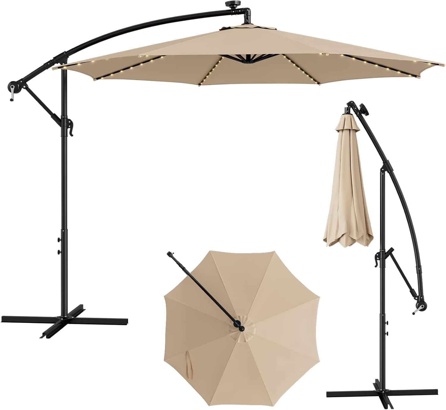 PetFurnishn 10FT Offset Patio Umbrella with Solar Lights, Cantilever ...