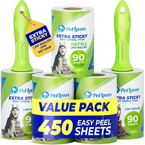 PetLovers Extra Sticky Lint Roller Mega Value Set 450 Sheets for Pet Hair Removal and Clothes ...