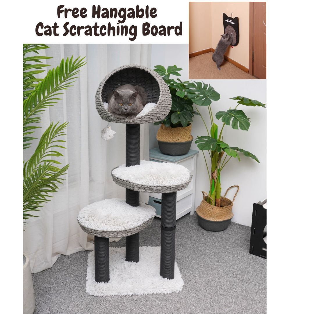 PetPals 50" Gray 4-Level Large Cat Tree Scratching Post Plush Perch and ...