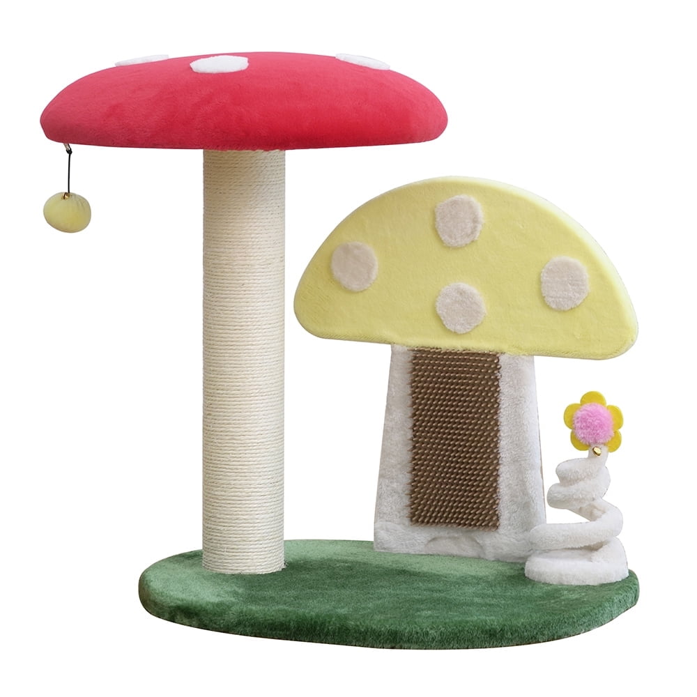 PetPals 20"H 2 Level Mushroom Cat Perch with Groomer and Spring Flower ...