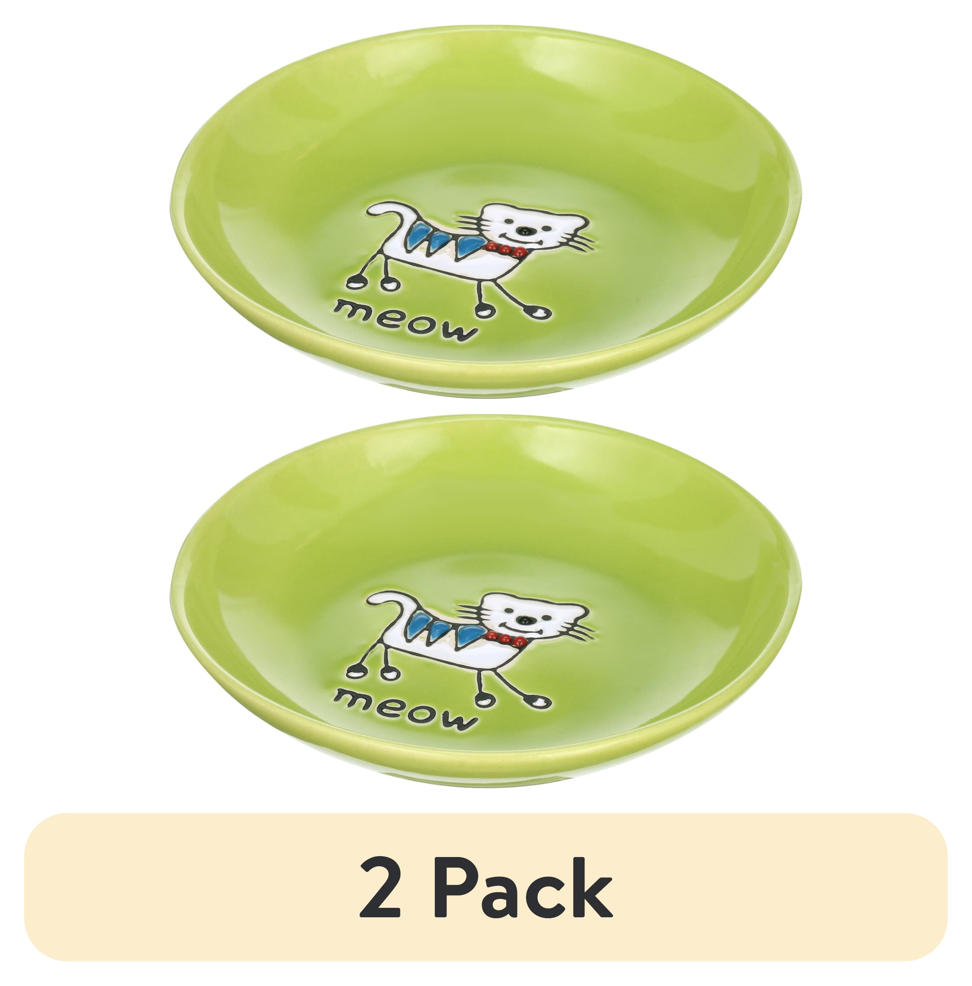 (2 pack) PetRageous Silly Kitty 5 Inch 2.5 Ounce Cat Saucer, Lime Green ...