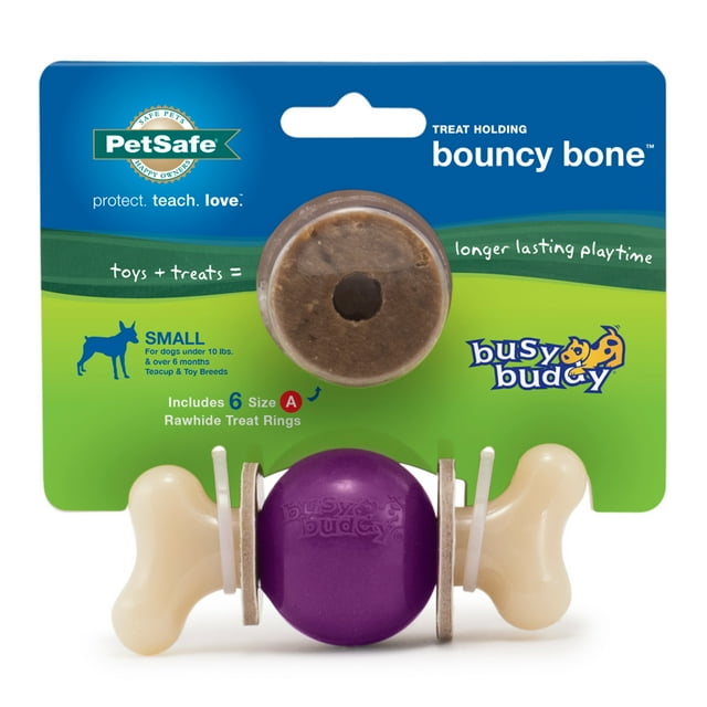 PetSafe Busy Buddy Bouncy Bone, 3-in-1 Dog Toy, Includes Treat Rings ...