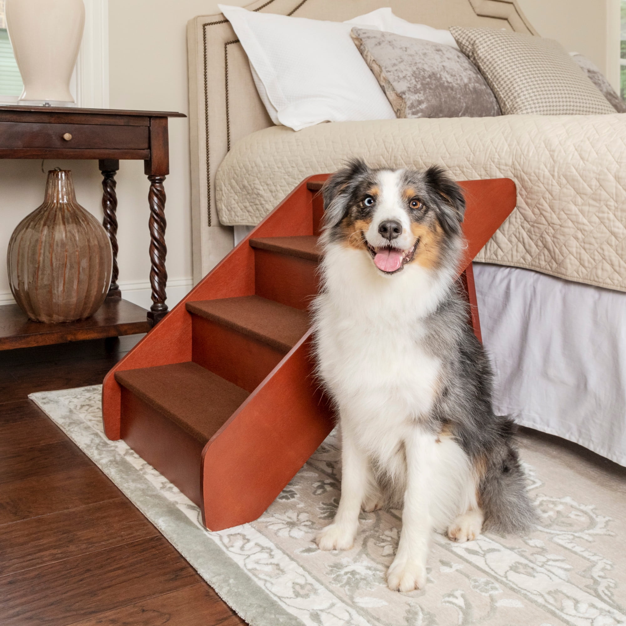 PetSafe CozyUp Folding Wood Pet Steps for Dogs and Cats, Carpeted, 4 ...