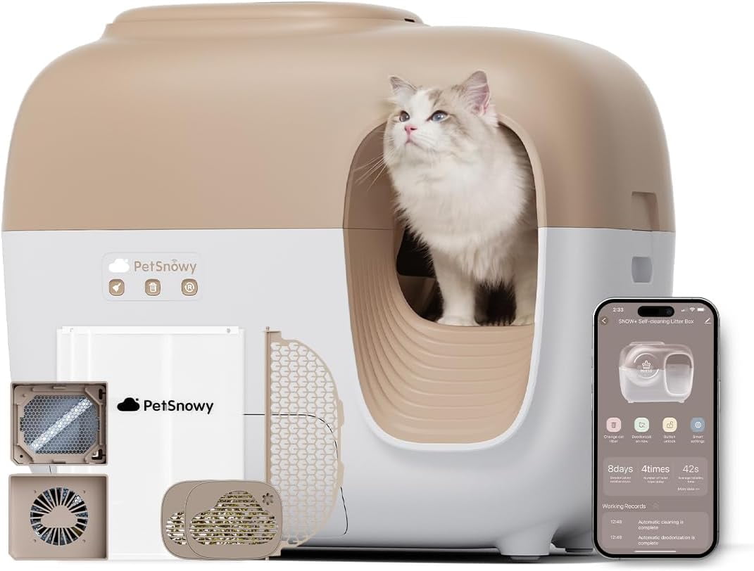 PetSnowy Snow+ Self Cleaning Automatic Litter Box with Odor Free TiO2 ...