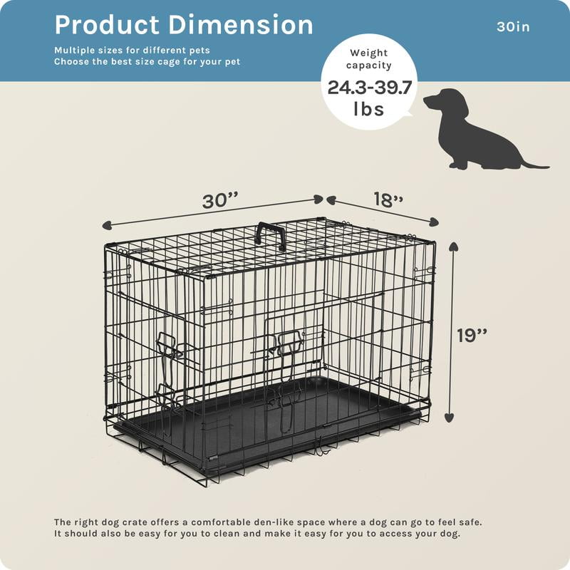 PetTrove Large Dog Crate with Divider Panel, 24''/30''/36''/42''/48'' Double Door Folding Metal ...
