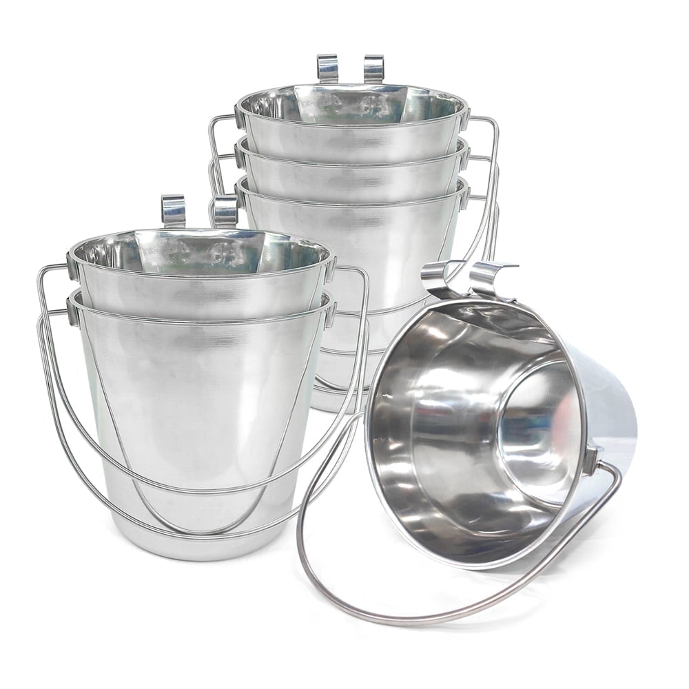 PetYupp Heavy Duty Stainless Steel Flat Side Bucket with Dual Hooks – 4 ...