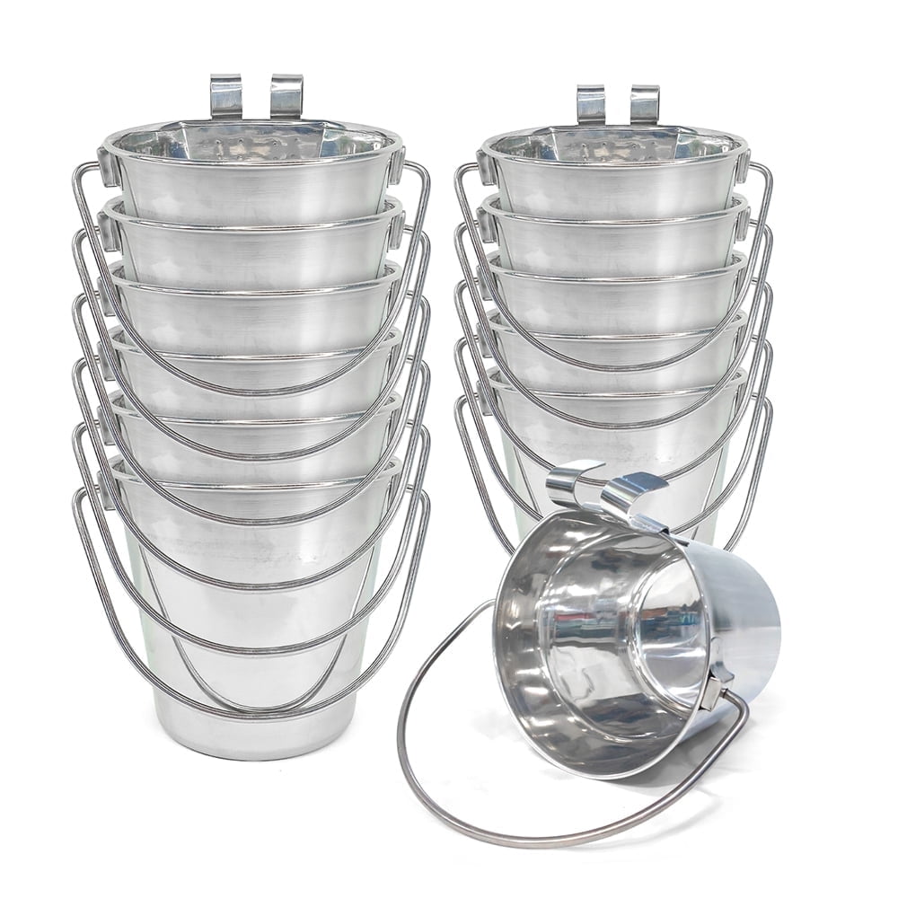 PetYupp Heavy Duty Stainless Steel Flat Side Bucket with Dual Hooks – 2 ...