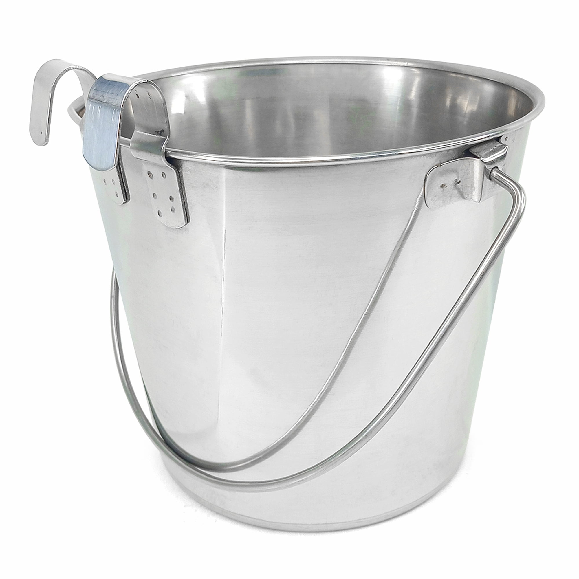 PetYupp Heavy Duty Stainless Steel Flat Side Bucket with 2 Hooks for ...