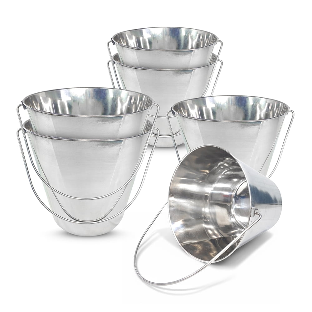PetYupp Heavy Duty Stainless Steel Flat-Side Bucket, 6 Count, 3 Gallon ...