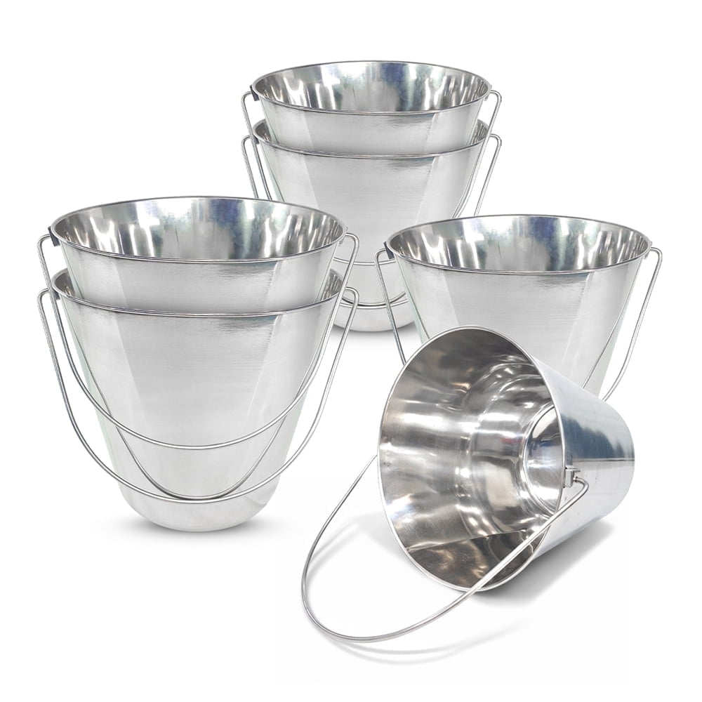 PetYupp Heavy Duty Stainless Steel Flat Side Bucket, 6 Count – 13 Quart ...